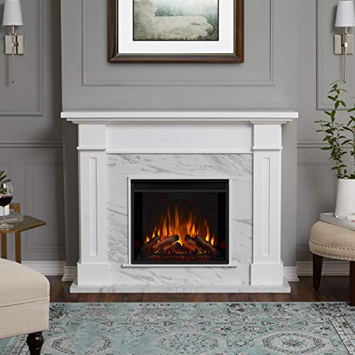 Kipling 54" Electric Fireplace in White with Faux Marble by Real Flame