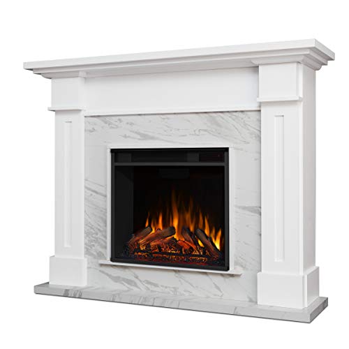 Kipling 54" Electric Fireplace in White with Faux Marble by Real Flame