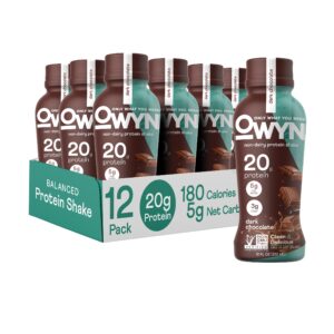 owyn, vegan protein shake, dark chocolate,12 fl oz (pack of 12), 100-percent plant-based, dairy-free, gluten-free, soy-free, tree nut-free, egg-free, allergy-free, vegetarian, kosher …