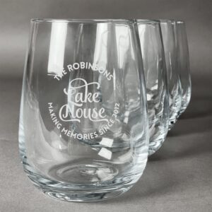 lake house #2 stemless wine glasses (set of 4) (personalized)