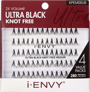 i-envy by kiss ultra black knot free lashes, natural & bold look, 280 individual remy hair lashes, lightweight, easy-to-use, perfect for subtle enhancement (medium)