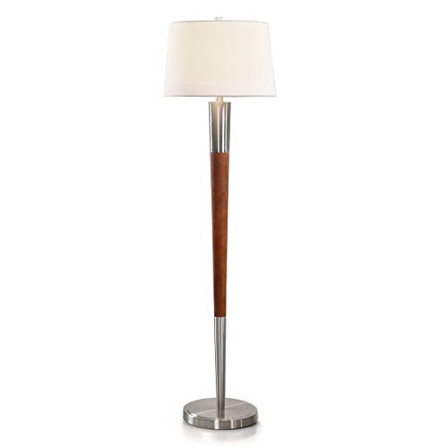 HOMEGLAM Manhattan 62" H Wood Floor Lamp, Modern Floor Lamp - Brushed Nickel