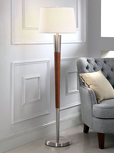 HOMEGLAM Manhattan 62" H Wood Floor Lamp, Modern Floor Lamp - Brushed Nickel