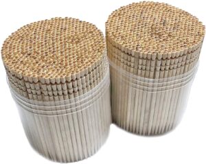 makerstep 1000 wooden toothpicks ornate handle in toothpicks holder container 2 packs of 500, good for party, cleaning teeth, appetizer.