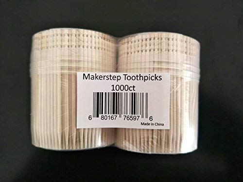 Makerstep 1000 Wooden Toothpicks Ornate Handle in Toothpicks Holder Container 2 Packs of 500, Good for Party, Cleaning Teeth, Appetizer.