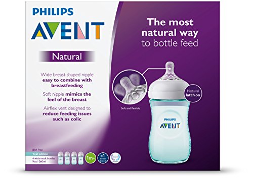 Philips Avent Natural Baby Bottle, Teal, 9oz, 4pk, SCF013/44