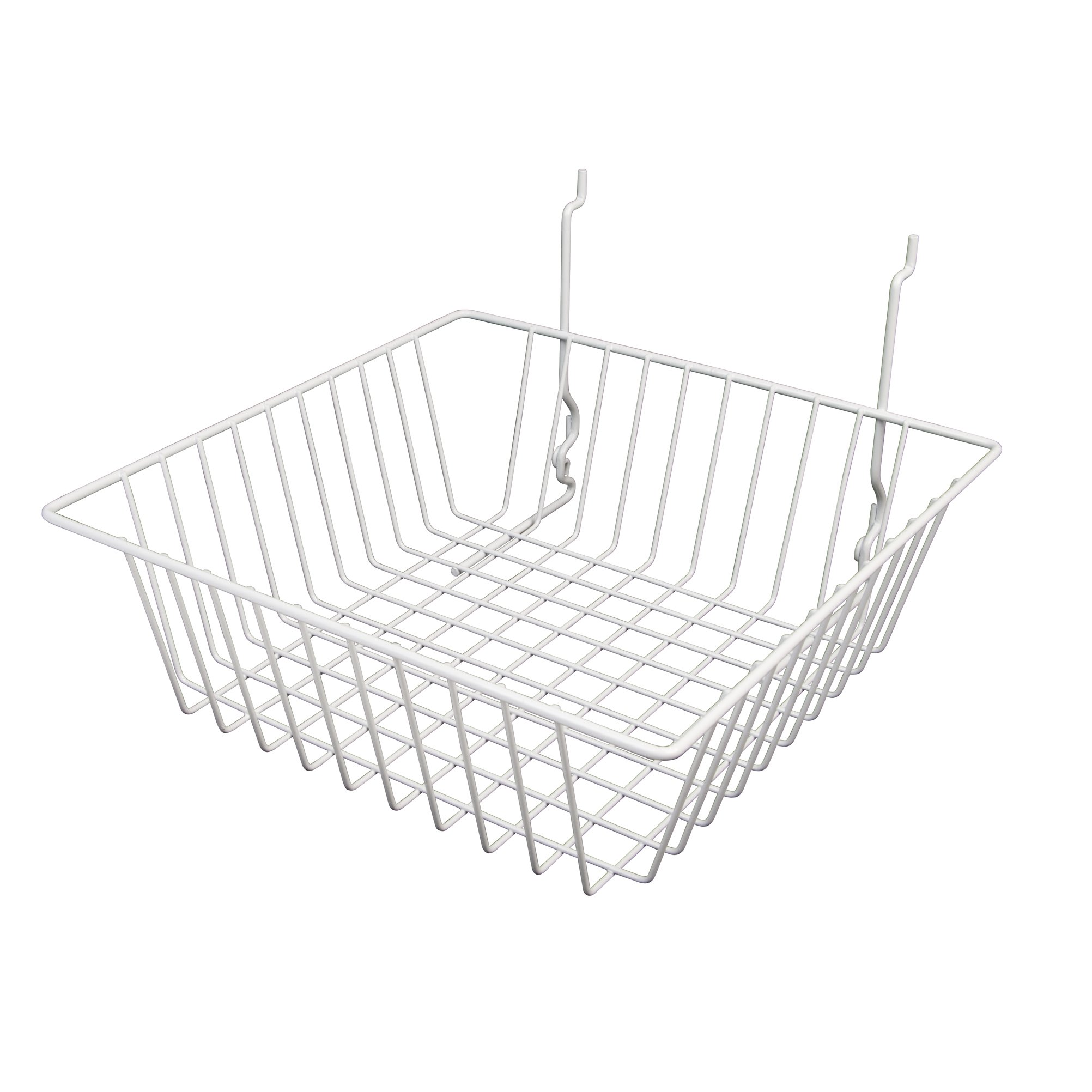 Only Garment Racks #5612WHITE (Pack of 6) White Wire Baskets for Grid Wall, Slat Wall or Pegboard - Merchandiser Baskets, White Wire Basket 12" L x 12" D x 4" H (Set of 6) (Pack of 6)