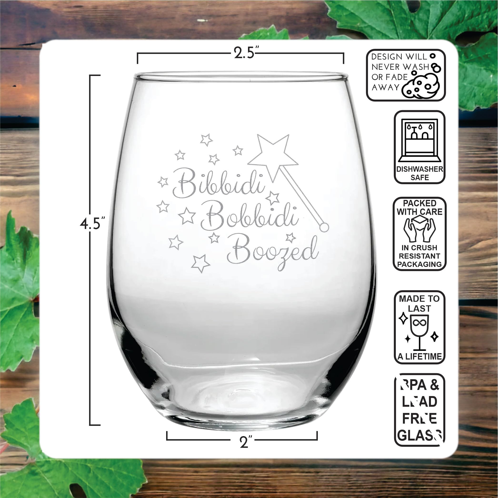 Bibbidi Bobbidi Boozed - 15 oz Stemless Wine Glass - Movie Gifts - Funny Birthday Present - Fairy Godmother - Cinderella Princess Theme