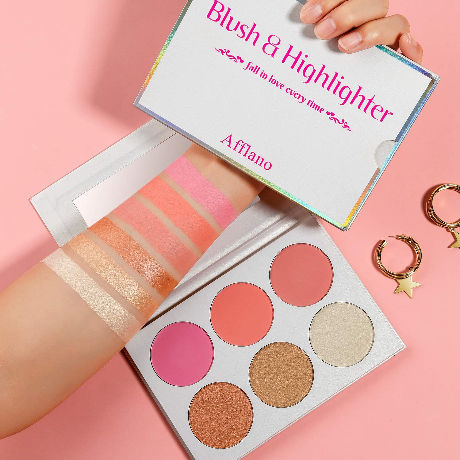 Blusher & Illuminator Highlighter & Bronzer Powder Contour Collection Set - 3 Blusher & 3 Highlighter Powder Palette - Perfect for Contouring and Highlighting - Vegan and Cruelty Free