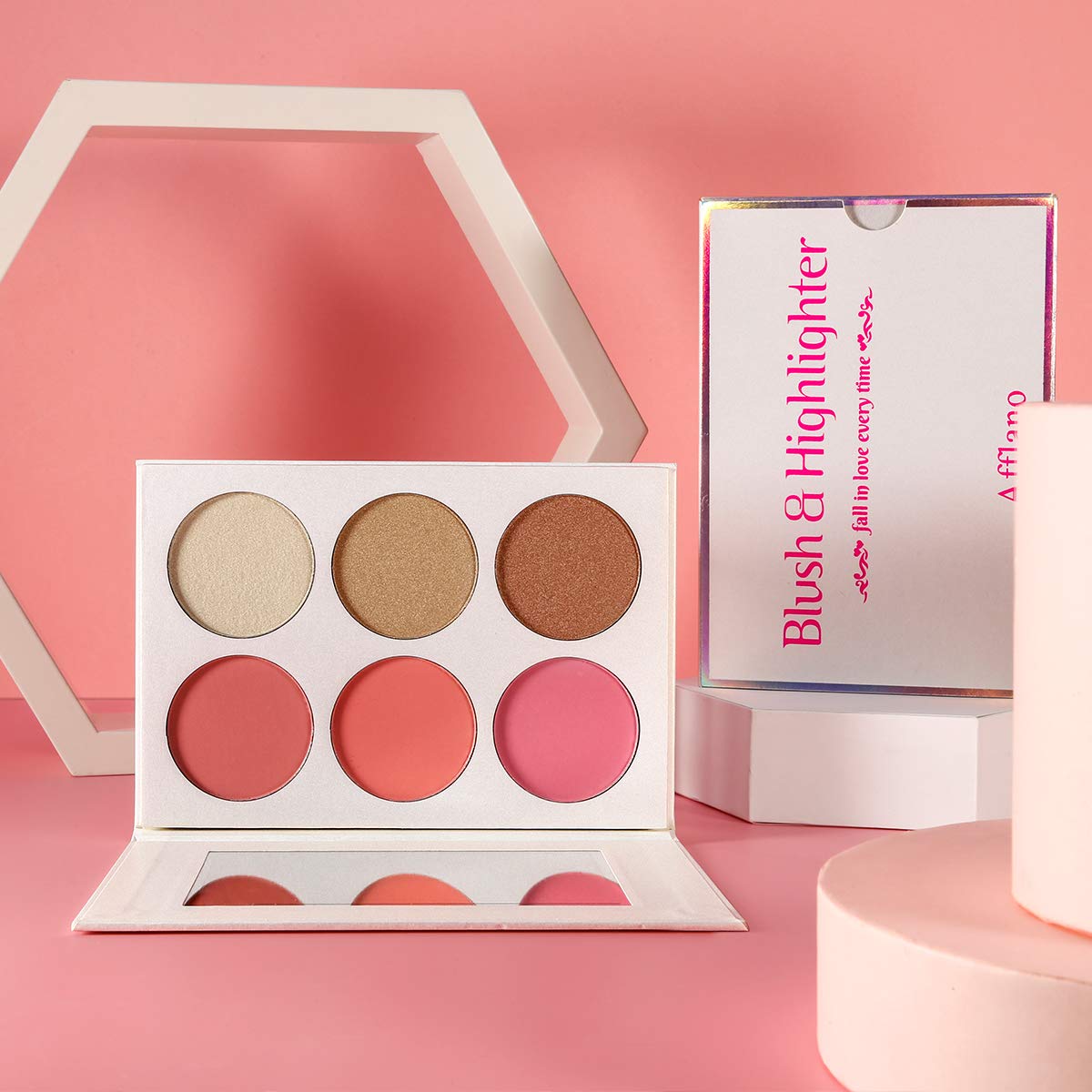 Blusher & Illuminator Highlighter & Bronzer Powder Contour Collection Set - 3 Blusher & 3 Highlighter Powder Palette - Perfect for Contouring and Highlighting - Vegan and Cruelty Free