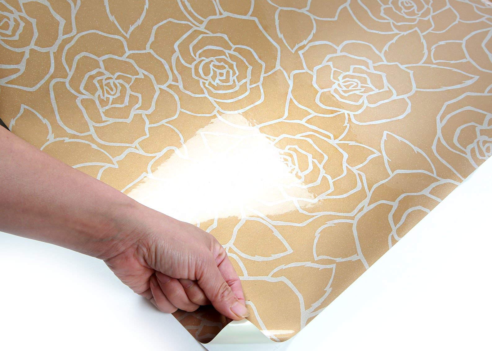 Peel and Stick PVC Instant Floral Decorative Self-Adhesive Film Countertop Backsplash Rosesupia Gold Silver Micro Pearl (PGS9028-1 : 2.00 Feet X 6.56 Feet)