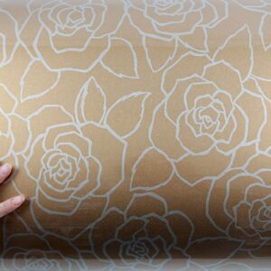 Peel and Stick PVC Instant Floral Decorative Self-Adhesive Film Countertop Backsplash Rosesupia Gold Silver Micro Pearl (PGS9028-1 : 2.00 Feet X 6.56 Feet)