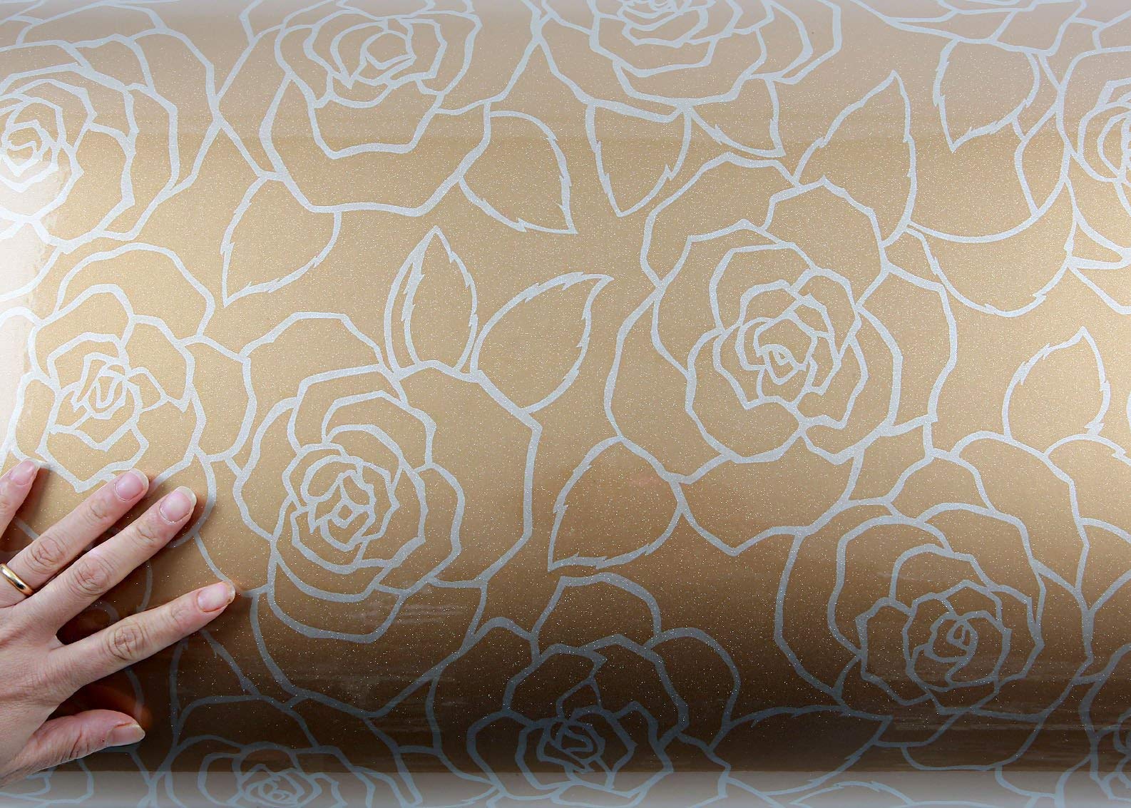 Peel and Stick PVC Instant Floral Decorative Self-Adhesive Film Countertop Backsplash Rosesupia Gold Silver Micro Pearl (PGS9028-1 : 2.00 Feet X 6.56 Feet)