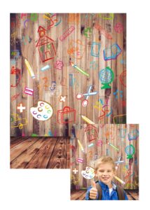 leowefowa back to school backdrop 5x7ft vinyl photography backdrops hand painted pencils house books on vintage retro stripes wood floor background baby kids children photo studio props