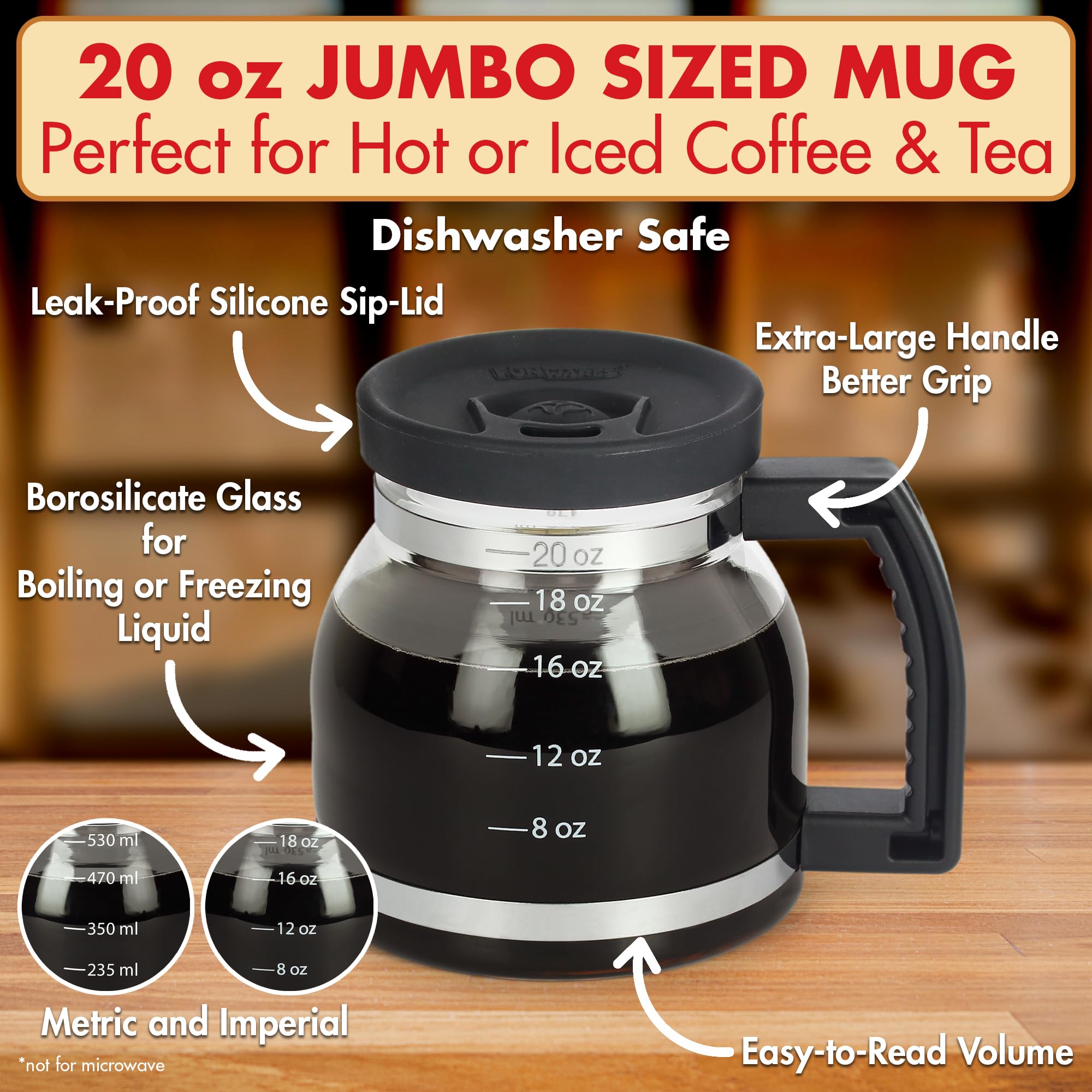 Funwares Original 20 oz Cupa Joe Jumbo Big Mug Now With Spill-Proof Travel Lid, Unique Coffee Mug that Everyone Will Talk About, Perfect Gag Gift, A Cute Coffee Mug That Everyone Loves!