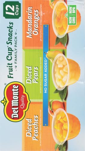 Del Monte No Sugar Added Variety Fruit Cups (Peaches, Pears, Mandarin Oranges), 4 Ounce (Pack of 12) 2002456