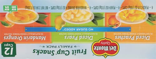 Del Monte No Sugar Added Variety Fruit Cups (Peaches, Pears, Mandarin Oranges), 4 Ounce (Pack of 12) 2002456