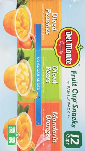 Del Monte No Sugar Added Variety Fruit Cups (Peaches, Pears, Mandarin Oranges), 4 Ounce (Pack of 12) 2002456