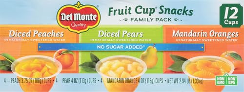 Del Monte No Sugar Added Variety Fruit Cups (Peaches, Pears, Mandarin Oranges), 4 Ounce (Pack of 12) 2002456