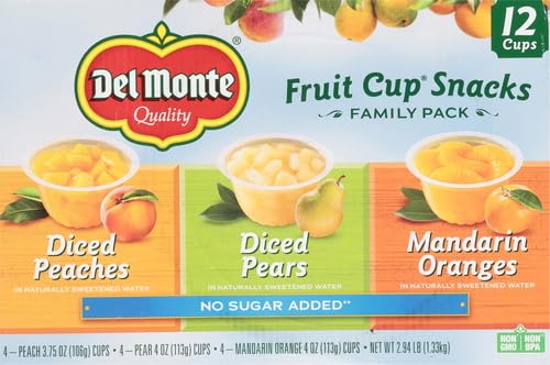 Del Monte No Sugar Added Variety Fruit Cups (Peaches, Pears, Mandarin Oranges), 4 Ounce (Pack of 12) 2002456