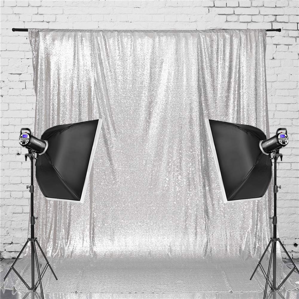 Eternal Beauty Silver Sequin Wedding Backdrop Photography Background Party Curtain, 8Ft X 8Ft