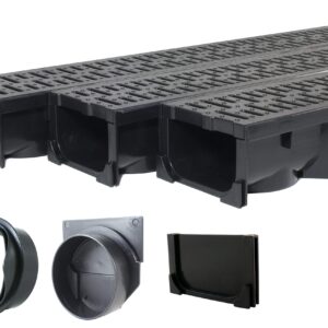 Drainage Trench - Channel Drain with Grate - Black Plastic - 3 x 39 - (117" Total Length)