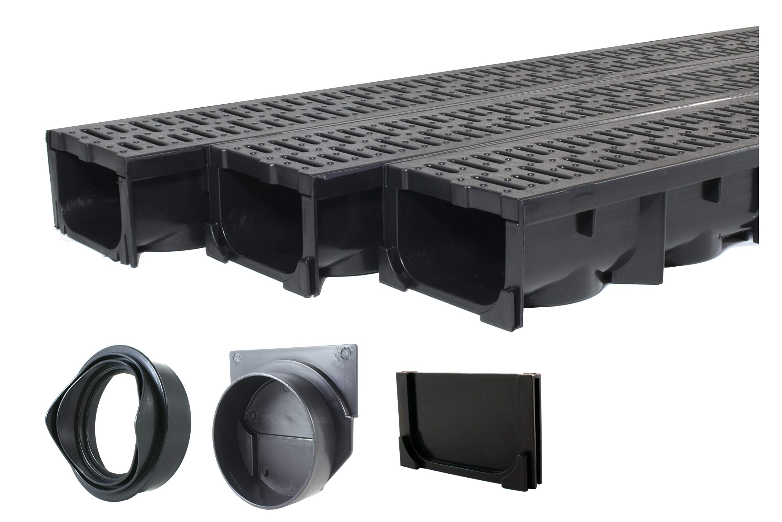 Drainage Trench - Channel Drain with Grate - Black Plastic - 3 x 39 - (117" Total Length)