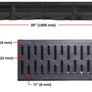 Drainage Trench - Channel Drain with Grate - Black Plastic - 3 x 39 - (117" Total Length)