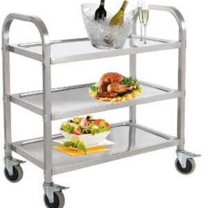 AmGood Stainless Steel Dining Cart - 3 Shelf Heavy Duty Utility Cart on Wheels (Medium - 34" Legth x 18" Width)