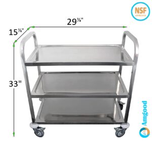 AmGood Stainless Steel Dining Cart - 3 Shelf Heavy Duty Utility Cart on Wheels (Medium - 34" Legth x 18" Width)