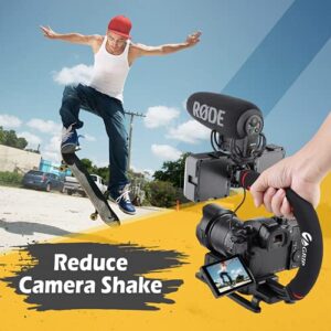 Zeadio Video Handheld Stabilizer, Triple Cold-Shoe Handle Grip with Smartphone Holder、360° Ball Head Mount and Quick Release Plate Adapter, Compatible with All Camera Action Camera DSLR Smartphone