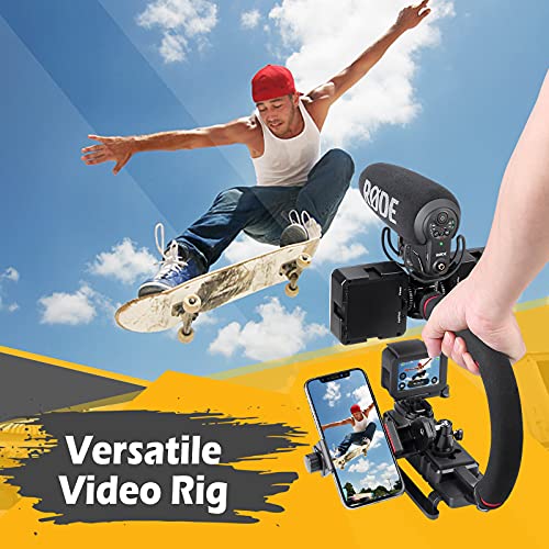 Zeadio Video Handheld Stabilizer, Triple Cold-Shoe Handle Grip with Smartphone Holder、360° Ball Head Mount and Quick Release Plate Adapter, Compatible with All Camera Action Camera DSLR Smartphone