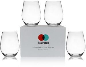 bondii unbreakable stemless wine glasses (set of 4) - 20 oz shatterproof tritan plastic wine cups - 100% top rack dishwasher safe - for indoor or outdoor use