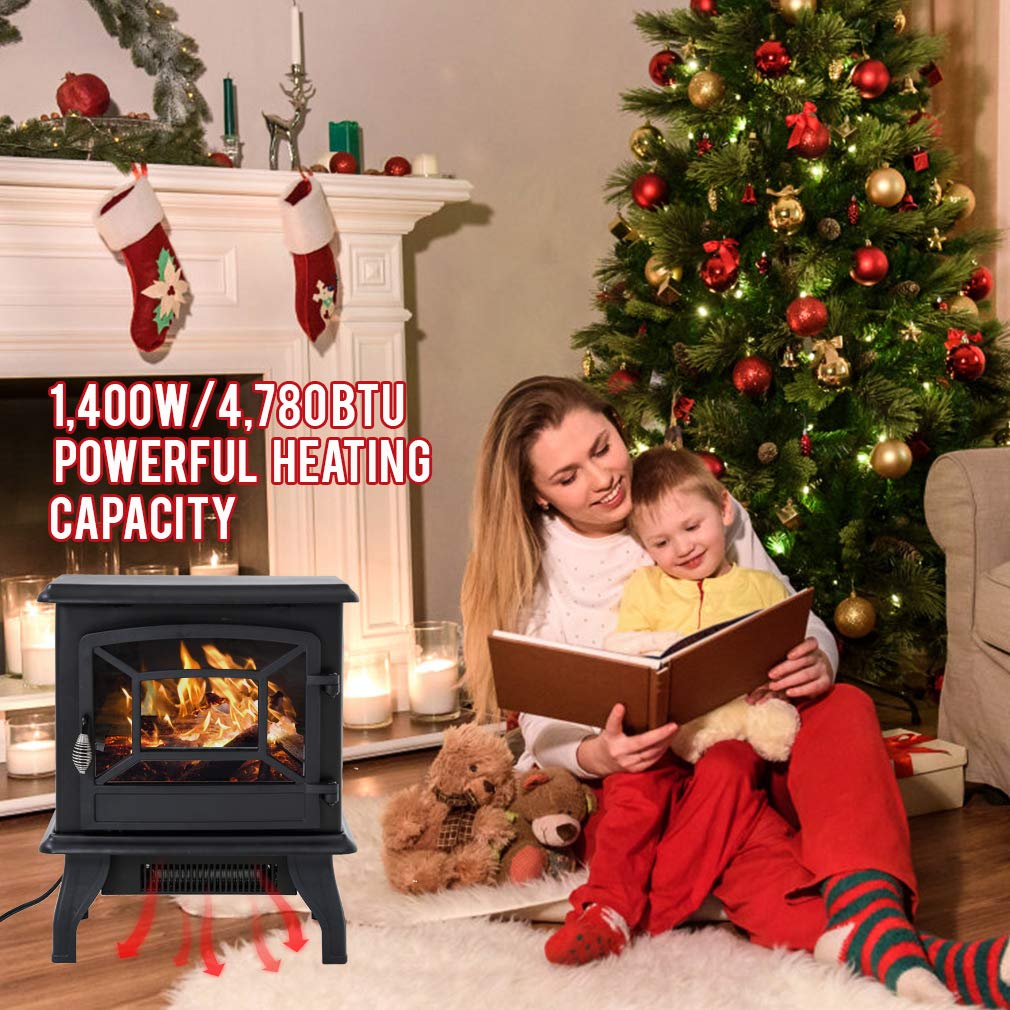 BestMassage Electric Fireplace Heater Stove Portable Space Heater Freestanding Fireplace for Home Office with Realistic Log Flame Effect 1500W CSA Approved Safety 20" Wx17 Hx10 D,Black