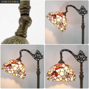 WERFACTORY Tiffany Floor Lamp Butterfly Amber Stained Glass Arched Lamp 12X18X64 Inches Gooseneck Adjustable Corner Standing Reading Light Decor Bedroom Living Room S275 Series