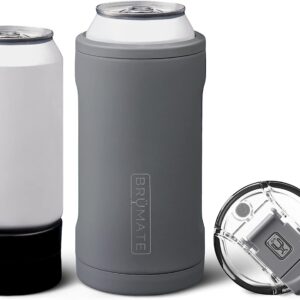 BrüMate Hopsulator Trio 3-in-1 Insulated Can Cooler for 12oz / 16oz Cans + 100% Leak Proof Tumbler with Lid | Insulated for Beer, Soda, and Energy Drinks (Matte Gray)