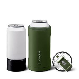 brümate hopsulator trio 3-in-1 insulated can cooler for 12oz / 16oz cans + 100% leak proof tumbler with lid | insulated for beer, soda, and energy drinks (od green)