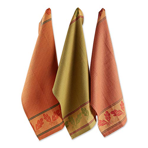 DII Fall Kitchen Towels Decorative and Absorbent Cotton Jacquard Dish Towel Set, 18x28, Autumn Acorn Leaves, 3 Count