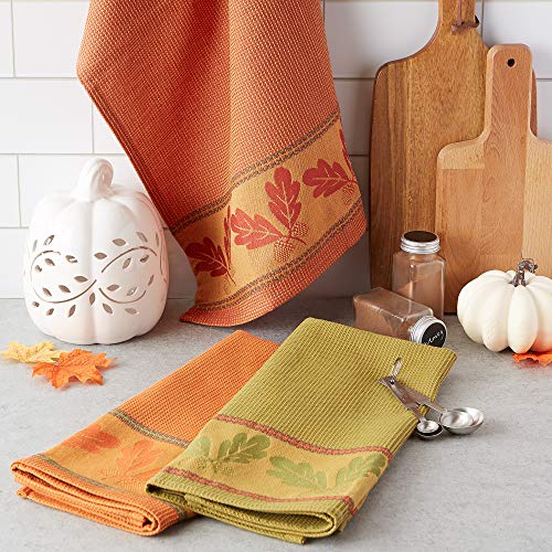 DII Fall Kitchen Towels Decorative and Absorbent Cotton Jacquard Dish Towel Set, 18x28, Autumn Acorn Leaves, 3 Count