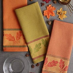 DII Fall Kitchen Towels Decorative and Absorbent Cotton Jacquard Dish Towel Set, 18x28, Autumn Acorn Leaves, 3 Count