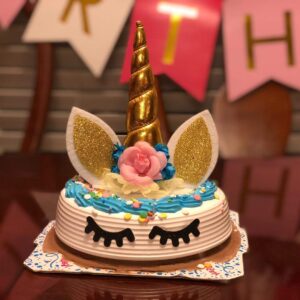 Unicorn Cake Topper with Eyelashes/Gold Unicorn Horn, Ears and Flowers for Birthday Wedding Baby Shower Party Cake Decoration