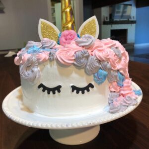 Unicorn Cake Topper with Eyelashes/Gold Unicorn Horn, Ears and Flowers for Birthday Wedding Baby Shower Party Cake Decoration