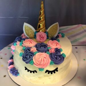 Unicorn Cake Topper with Eyelashes/Gold Unicorn Horn, Ears and Flowers for Birthday Wedding Baby Shower Party Cake Decoration