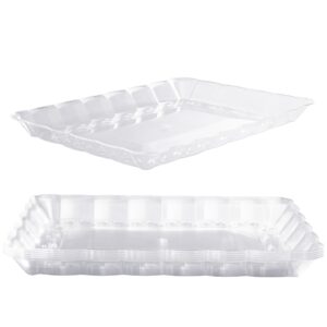 matana 6 large clear plastic serving tray - 13" x 9" inch rectangle disposable serving platters, party dish food trays for parties, bpa-free, reusable