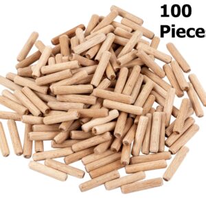 BICB Fluted Wood Kiln Dowel Pins, 1/4" x 1-1/4"- 100 Pieces , Made of Beechwood