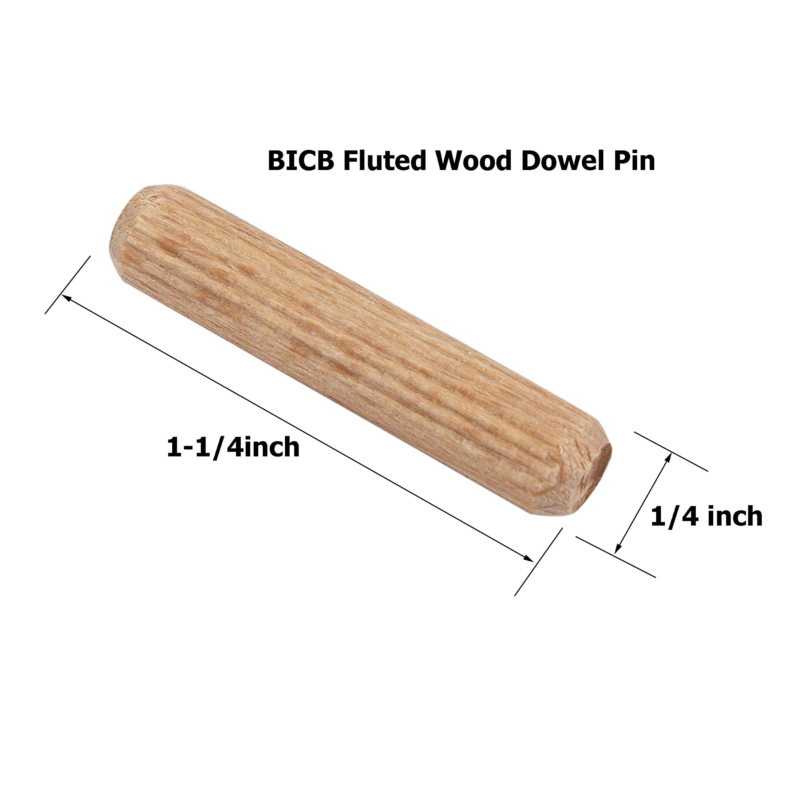 BICB Fluted Wood Kiln Dowel Pins, 1/4" x 1-1/4"- 100 Pieces , Made of Beechwood