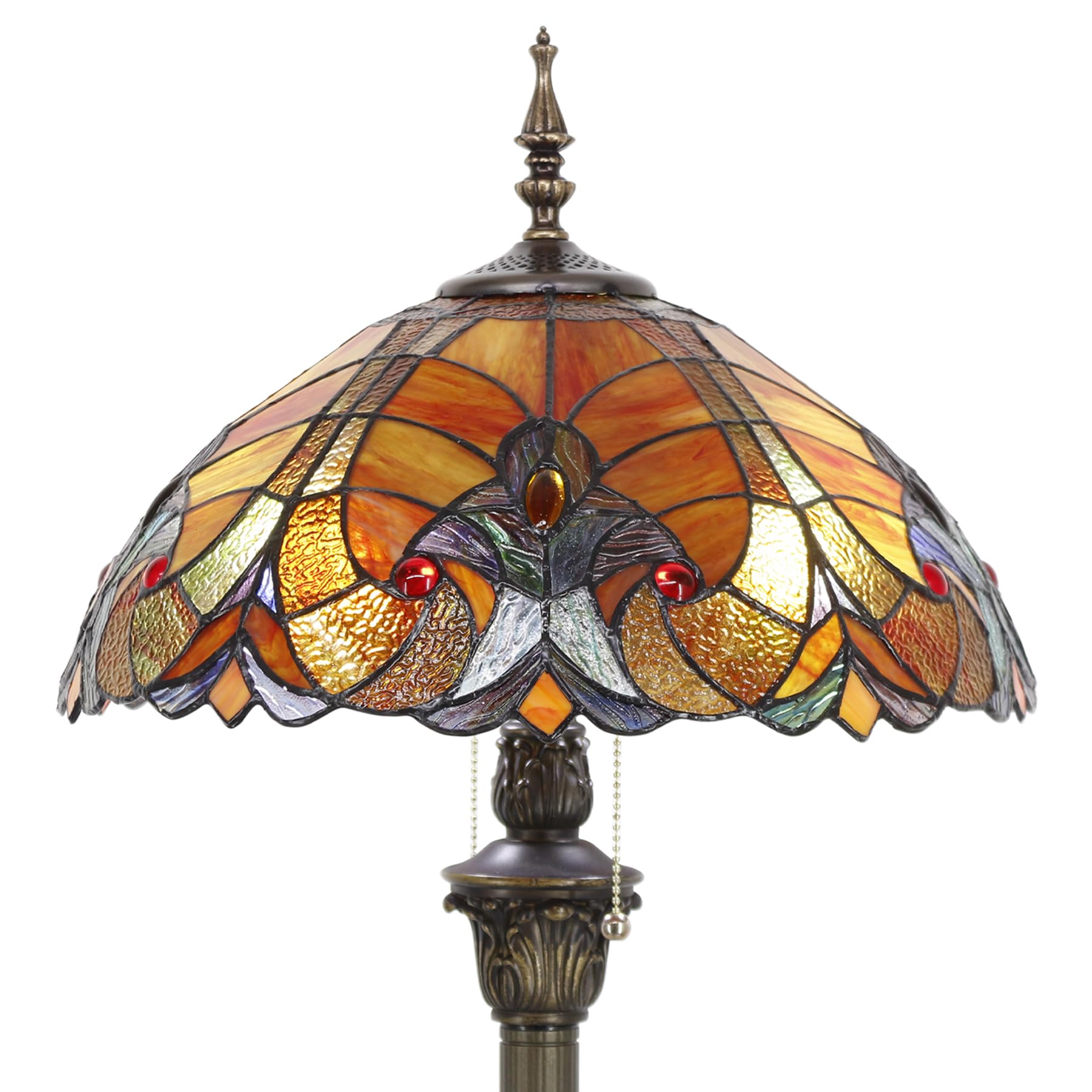 WERFACTORY Tiffany Floor Lamp Red Brown Liaison Stained Glass Standing Reading Light 16X16X64 Inches Antique Pole Corner Lamp Decor Bedroom Living Room Home Office S160R Series