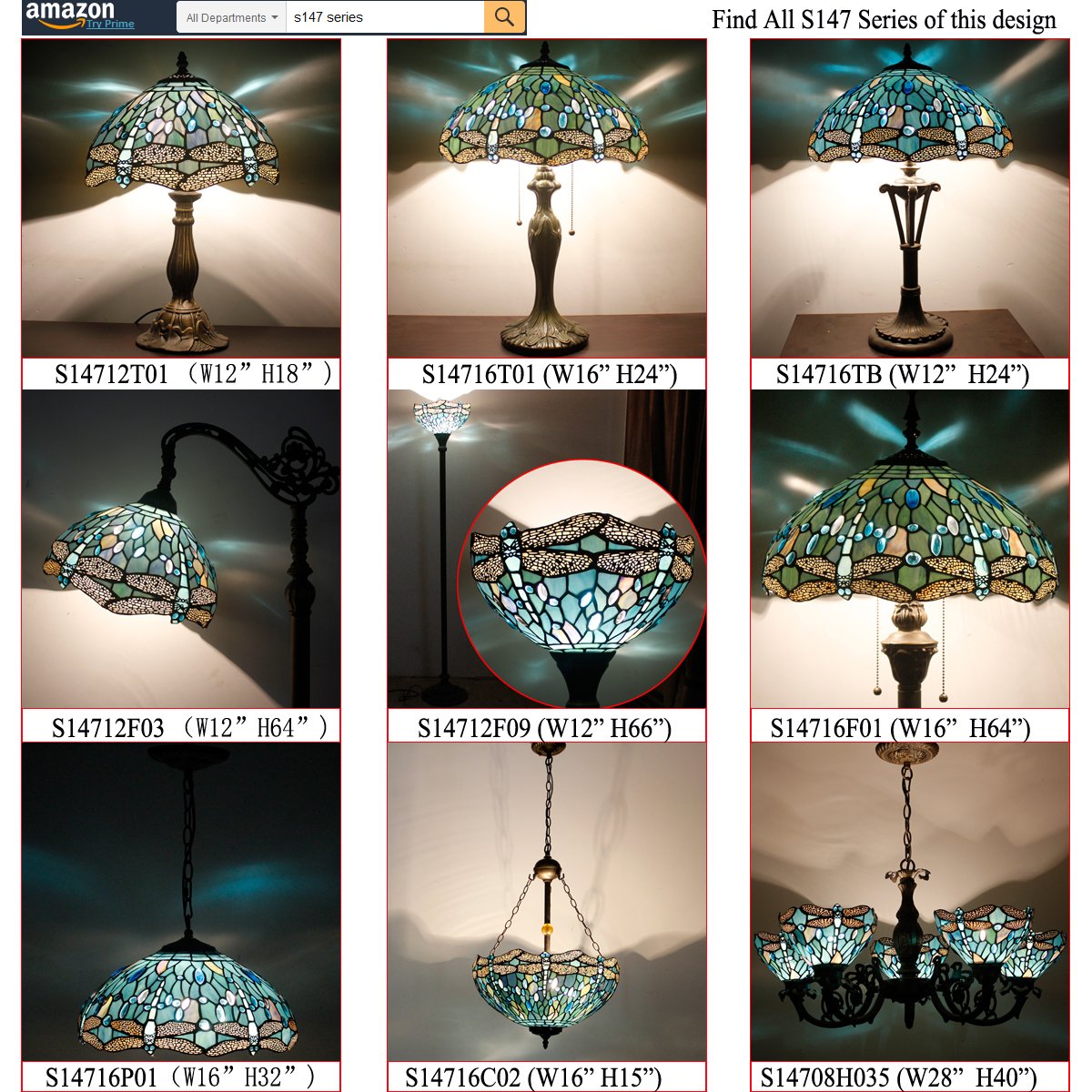 WERFACTORY Tiffany Floor Lamp Sea Blue Stained Glass Dragonfly Standing Reading Light 16X16X64 Inches Antique Pole Corner Lamp Decor Bedroom Living Room Home Office S147 Series