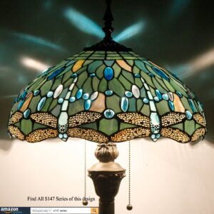 WERFACTORY Tiffany Floor Lamp Sea Blue Stained Glass Dragonfly Standing Reading Light 16X16X64 Inches Antique Pole Corner Lamp Decor Bedroom Living Room Home Office S147 Series