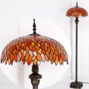 WERFACTORY Tiffany Floor Lamp Red Orange Wisteria Stained Glass Standing Reading Light 16X16X64 Inches Antique Style Pole Corner Lamp Decor Bedroom Living Room Home Office S523R Series